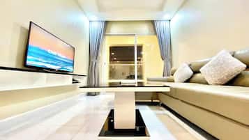 Suite Premier, 2 quartos, acesso ao Club Lounge, Vista para a cidade | Lençóis de algodão egípcio, roupa de alta qualidade, edredões de penas