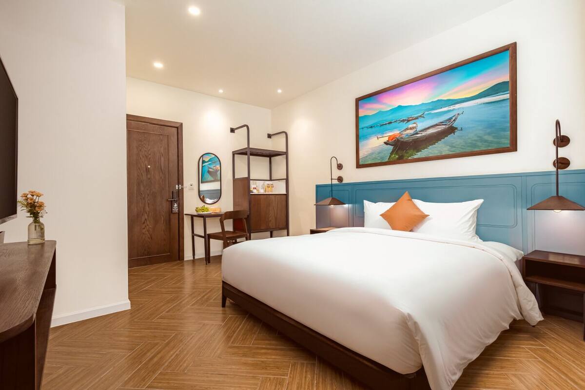 Roupas de cama premium, camas Select Comfort, frigobar