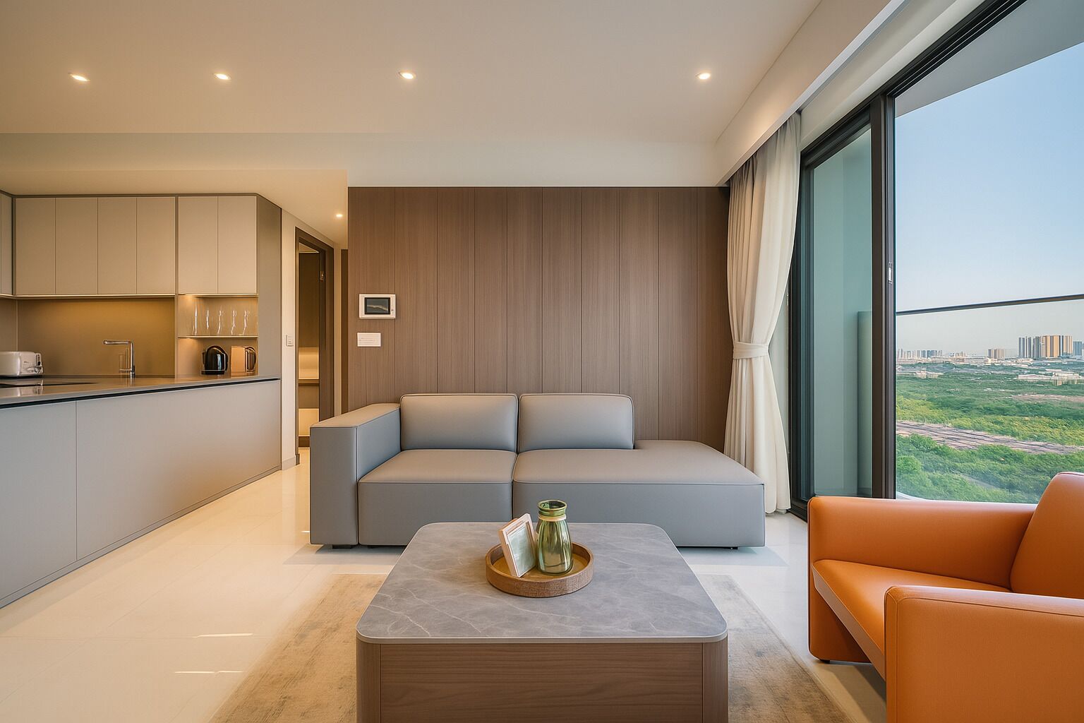 Apartamento Premier, varanda, Vista para a cidade | Secretária, secretária adequada para computadores portáteis 