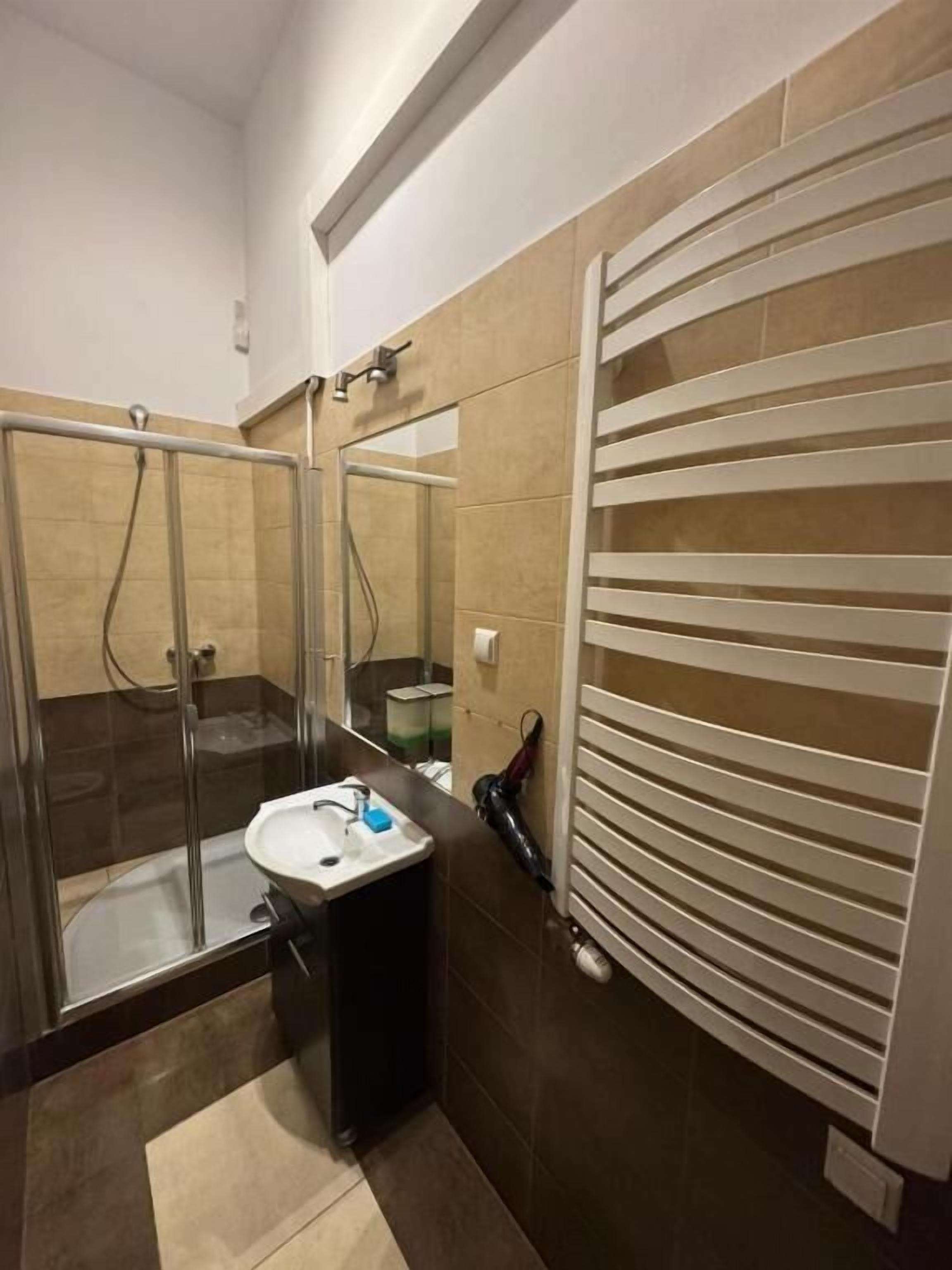 Um secador de cabelo, toalhas fornecidas, sabão, papel higiénico 