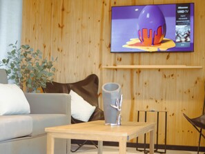 Smart TV de 55 de polegadas com canais por cabo, lareira, Netflix