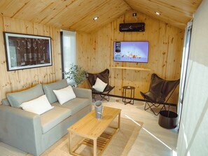 Smart TV de 55 de polegadas com canais por cabo, lareira, Netflix