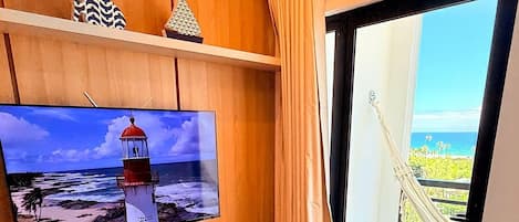 Apartamento luxo | Escrivaninha, espaço de trabalho para notebook, Wi-Fi de cortesia