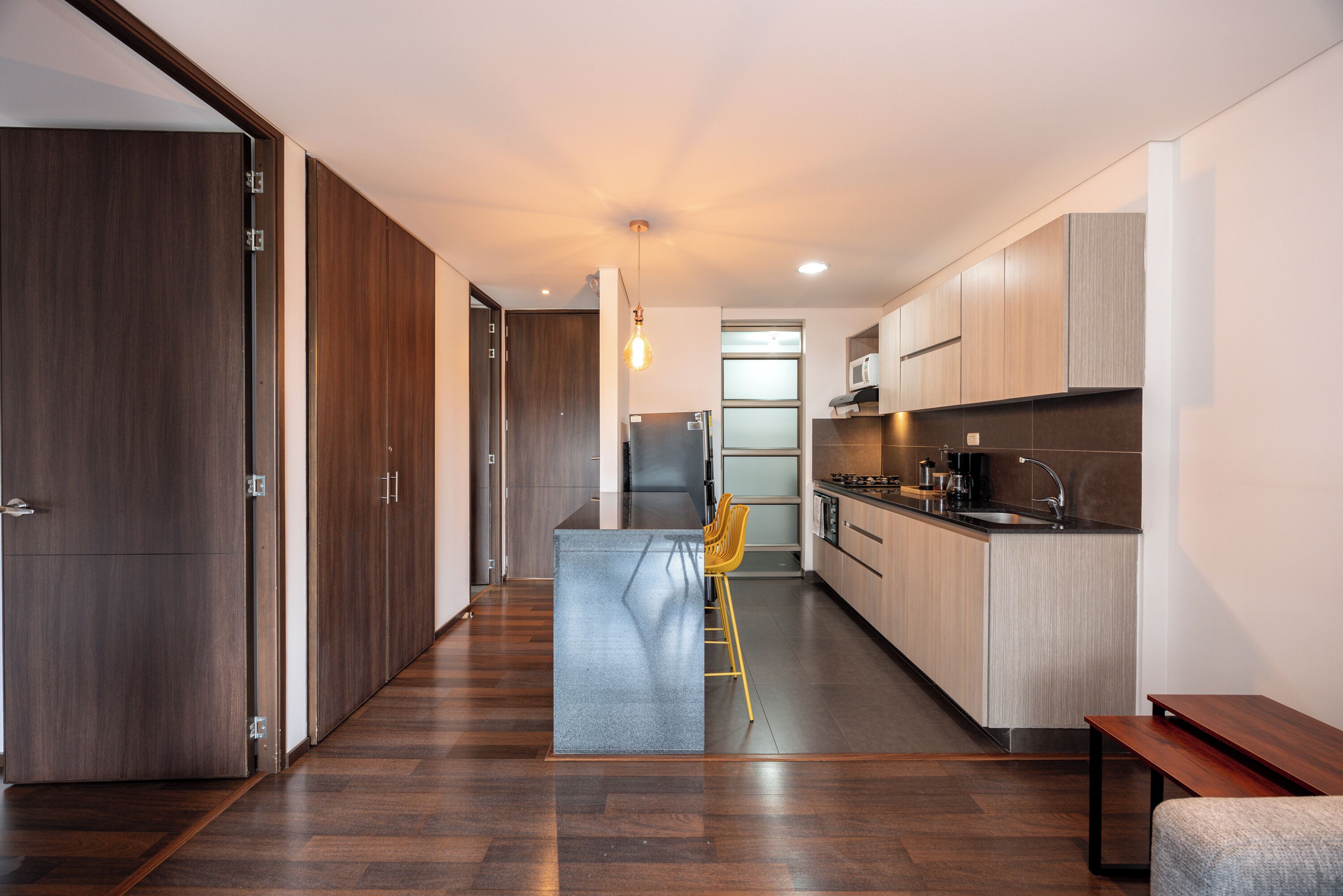 Apartamento Júnior, cozinha | Cozinha privada | Um micro-ondas, uma placa de cozinha, uma máquina de lavar louça 