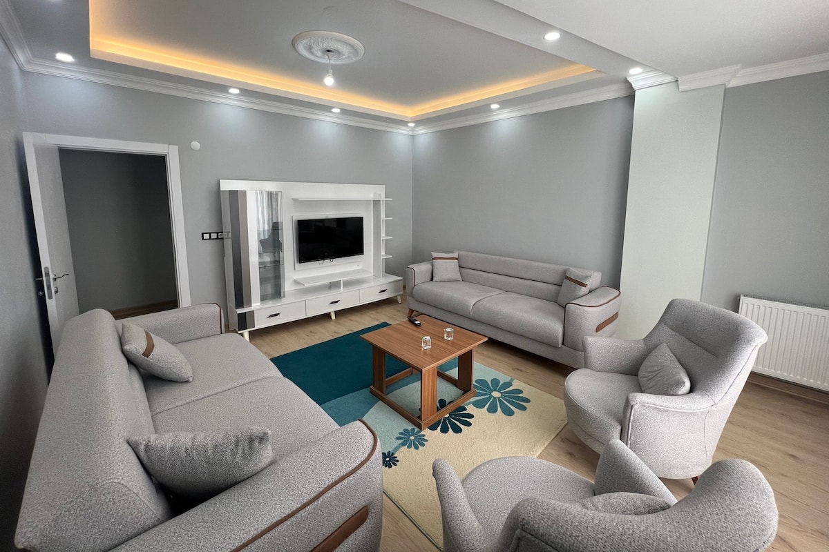 Apartamento conforto, 2 quartos, vista para a cidade | Área de estar | TV 120 polegadas com canais via satélite