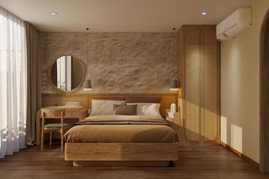 Quarto casal standard, 1 cama King, vista para a cidade | Escrivaninha, cortinas blackout, ferros/tábuas de passar roupa