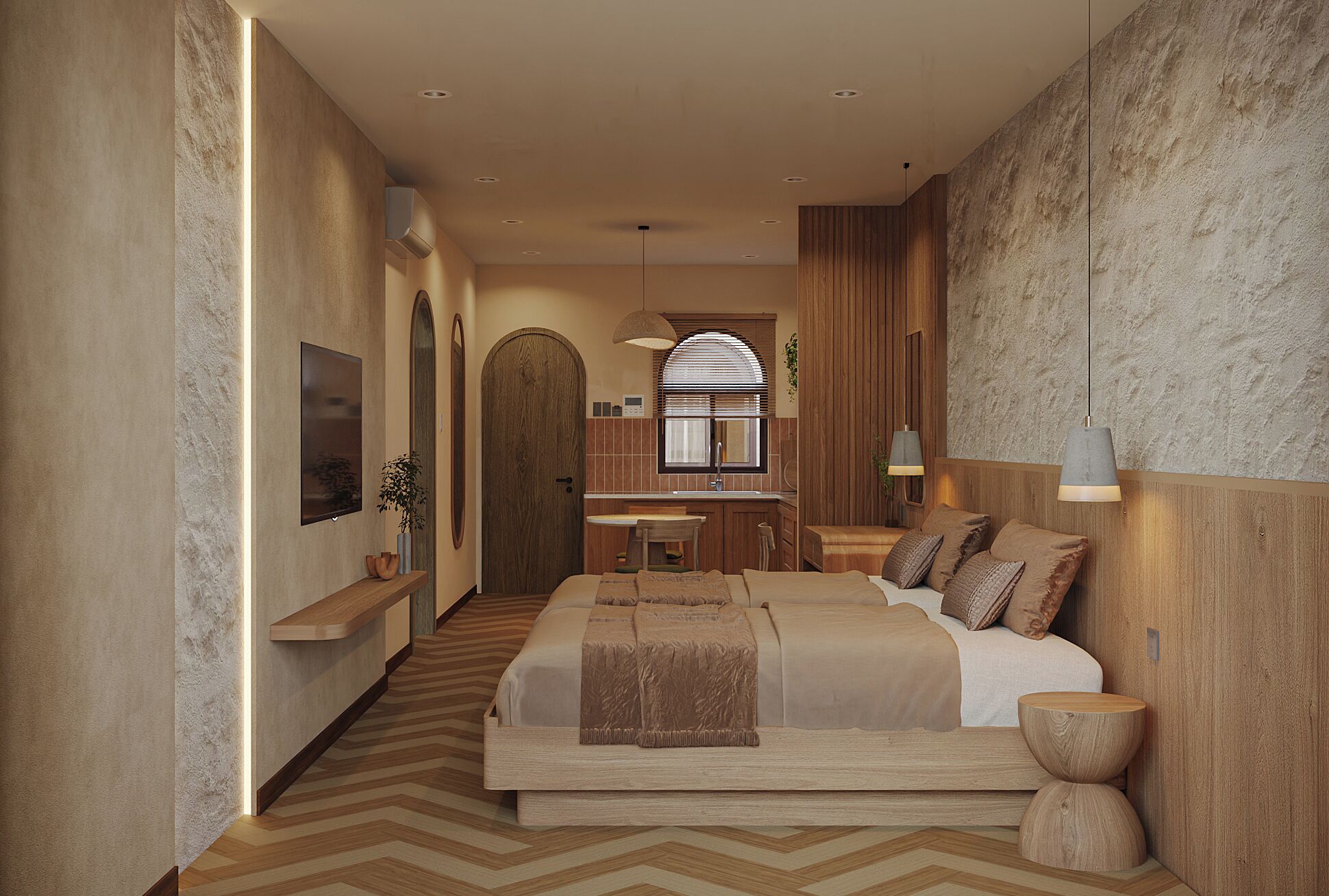 Quarto casal superluxo, 1 cama King, cozinha, vista para a cidade | Escrivaninha, cortinas blackout, ferros/tábuas de passar roupa