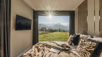 Apartamento exclusivo, 3 quartos, banheira de imersão, vista para a montanha | Roupas de cama premium, individualmente decorados