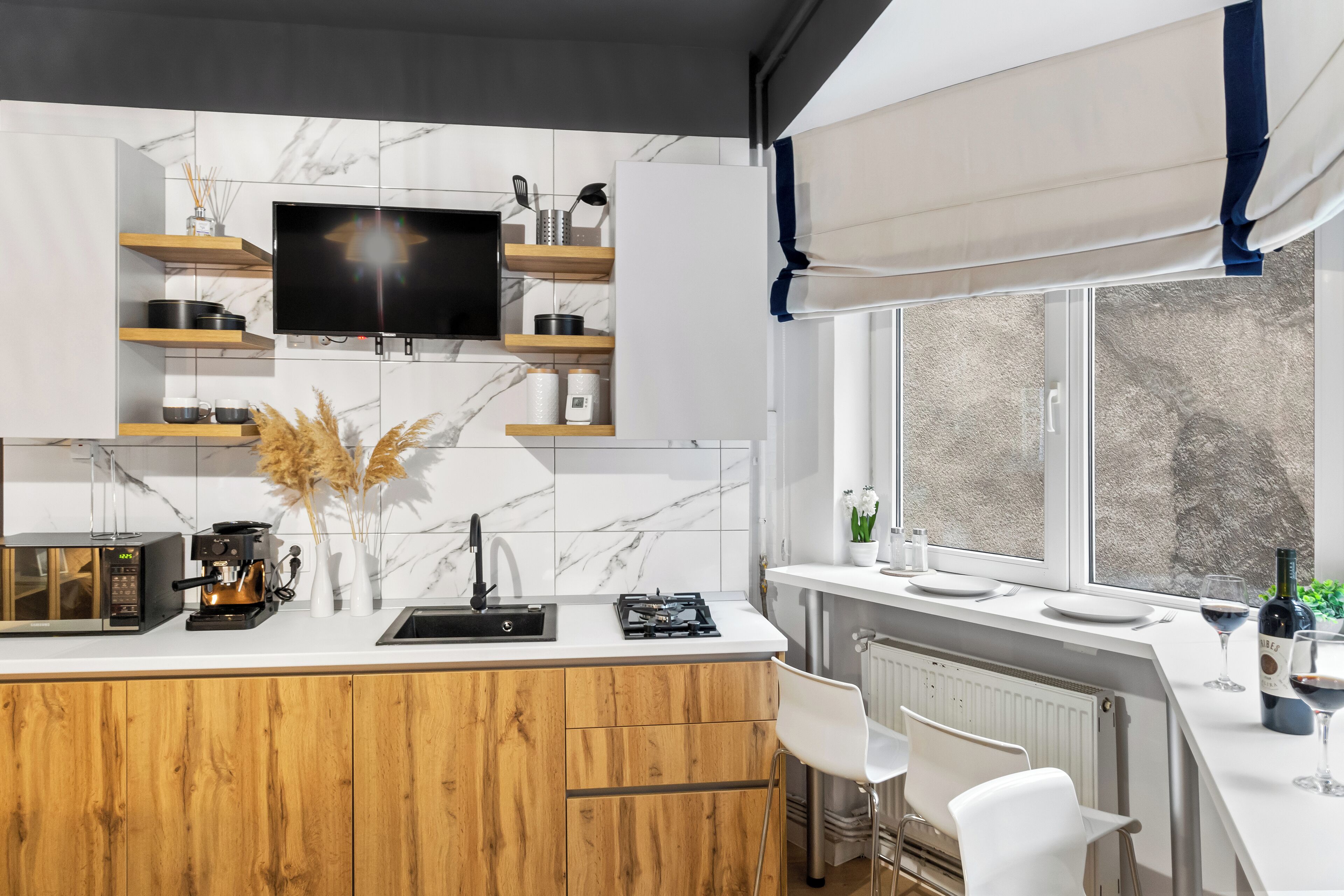 Estúdio Deluxe, kitchenette, Vista para a cidade | Cozinha privada | Uma máquina de café expresso, uma cafeteira/bule, uma chaleira elétrica 