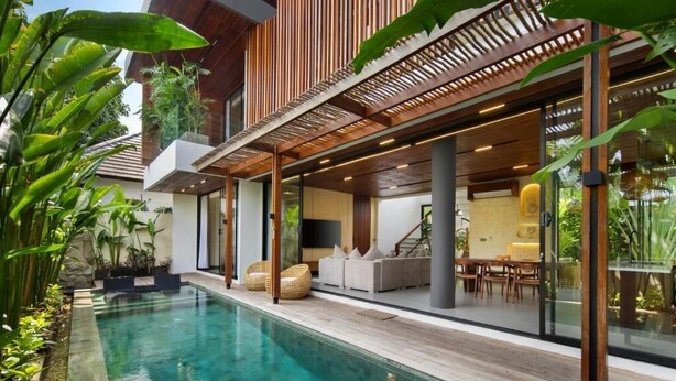 Villa, vista para a piscina | Piscina
