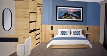 Cofre no quarto, cortinas/cortinados opacos, ferro/tábua de engomar 