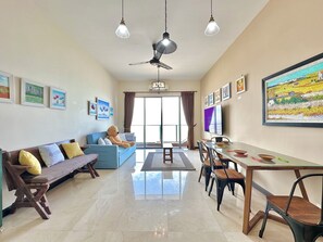 Apartamento Premium, 3 quartos, varanda, vista para o mar | Sala de estar