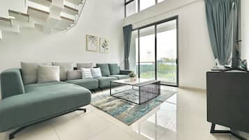 Dúplex de Luxo, 2 quartos, varanda, Vista para a cidade | Sala de estar