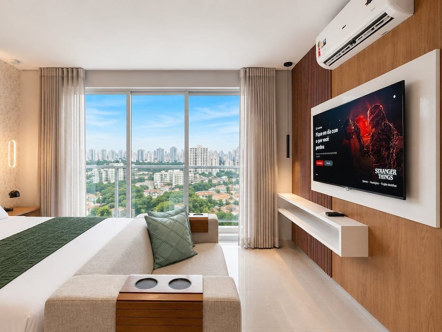 Apartamento, 1 cama Queen | Individualmente mobiliados, escrivaninha