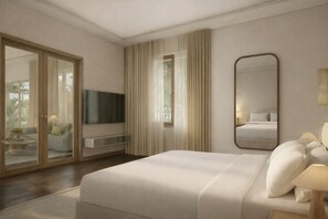 Suite Deluxe, vista para o jardim | Minibar grátis, cofre com capacidade para portátil, secretária 