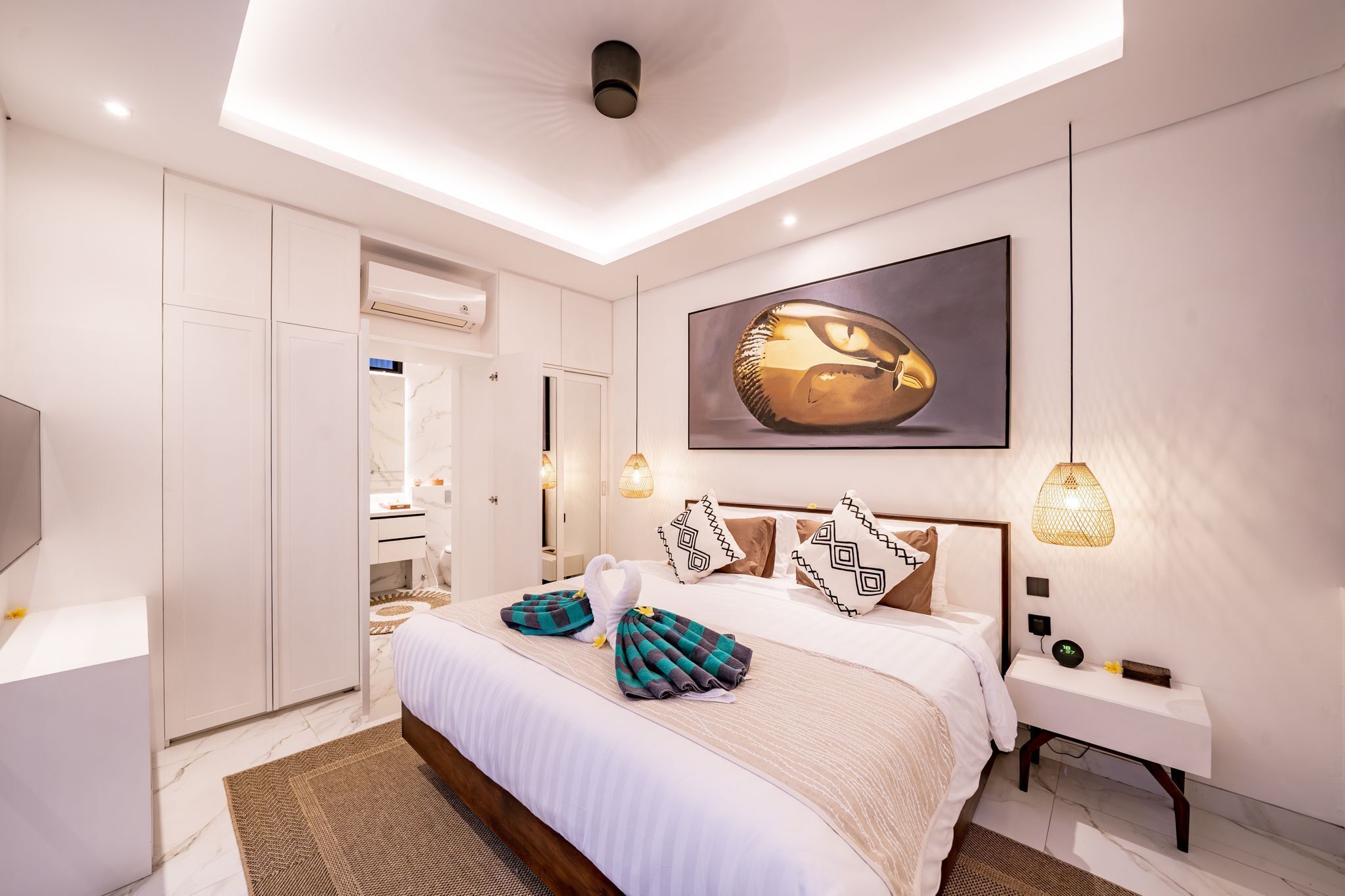 Villa Deluxe, 3 quartos, vista para a piscina | Lençóis de algodão egípcio, roupa de alta qualidade, cofre no quarto 