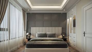 Apartamento empresarial, 2 quartos, sacada, vista para a cidade | Individualmente decorados, escrivaninha