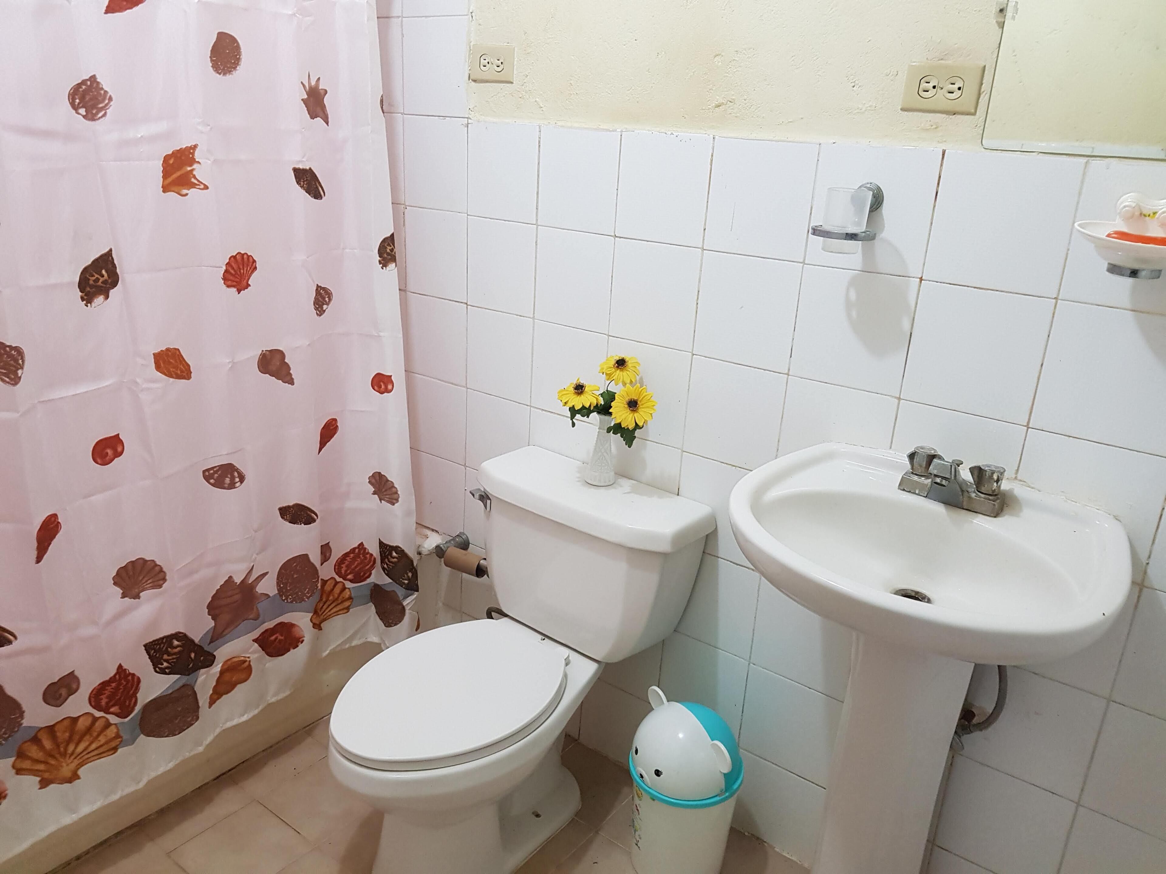 Casa de campo família, vista para o pátio | Banheiro | Produtos de toalete grátis, toalhas de banho, sabonete, shampoo