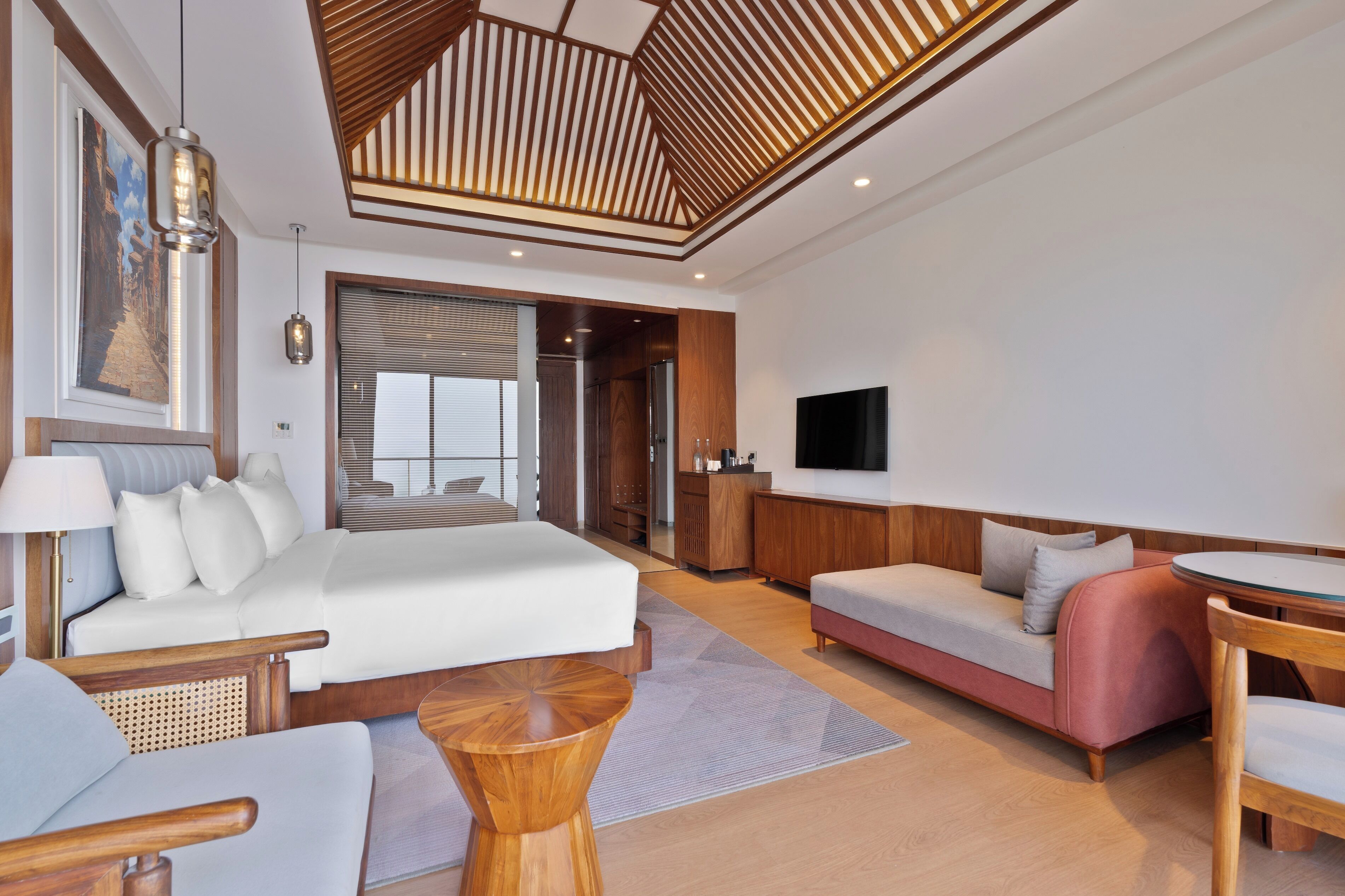 Quarto Duplo Premium, varanda | Roupa de alta qualidade, minibar, secretária 