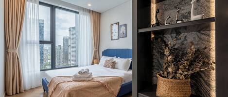 Apartamento luxo, 1 quarto, sacada, vista para o rio | Roupas de cama premium, camas Select Comfort, frigobar