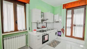 Um frigorífico/congelador grande, um forno, uma placa de cozinha