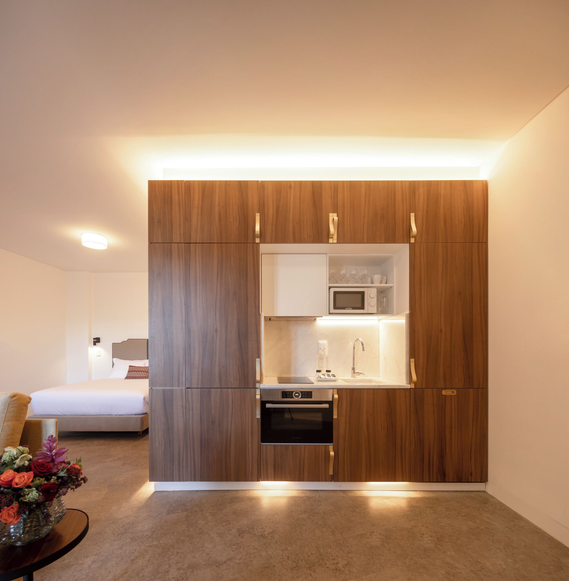 Estúdio Premium | Cozinha privada | Minifrigorífico, um micro-ondas, um forno, uma placa de cozinha 