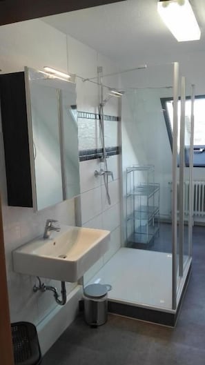 Secador de cabelo, toalhas de banho, sabonete, shampoo