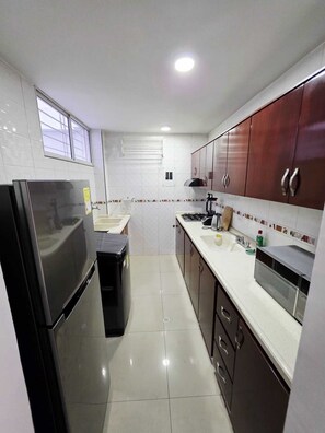 Apartamento, aceita animais de estimação, vista para o parque | Cozinha privada | Geladeira grande, micro-ondas, cooktop, liquidificador