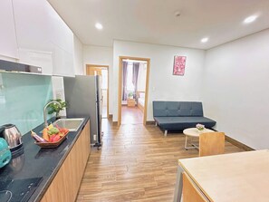 Apartamento Standard, 1 quarto | Roupa de alta qualidade, com decoração personalizada 
