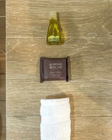 Quarto clássico | Comodidades do banheiro | Chuveiro, secador de cabelo, toalhas de banho, sabonete