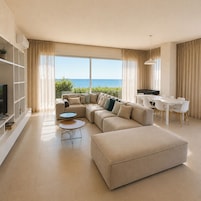 Vila luxo, cozinha, vista para o mar | Área de estar | Smart TV 50 polegadas com canais digitais, Netflix