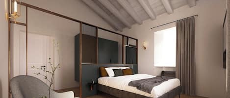 Apartamento luxo, 2 quartos | Espaço de trabalho para notebook, quartos à prova de som