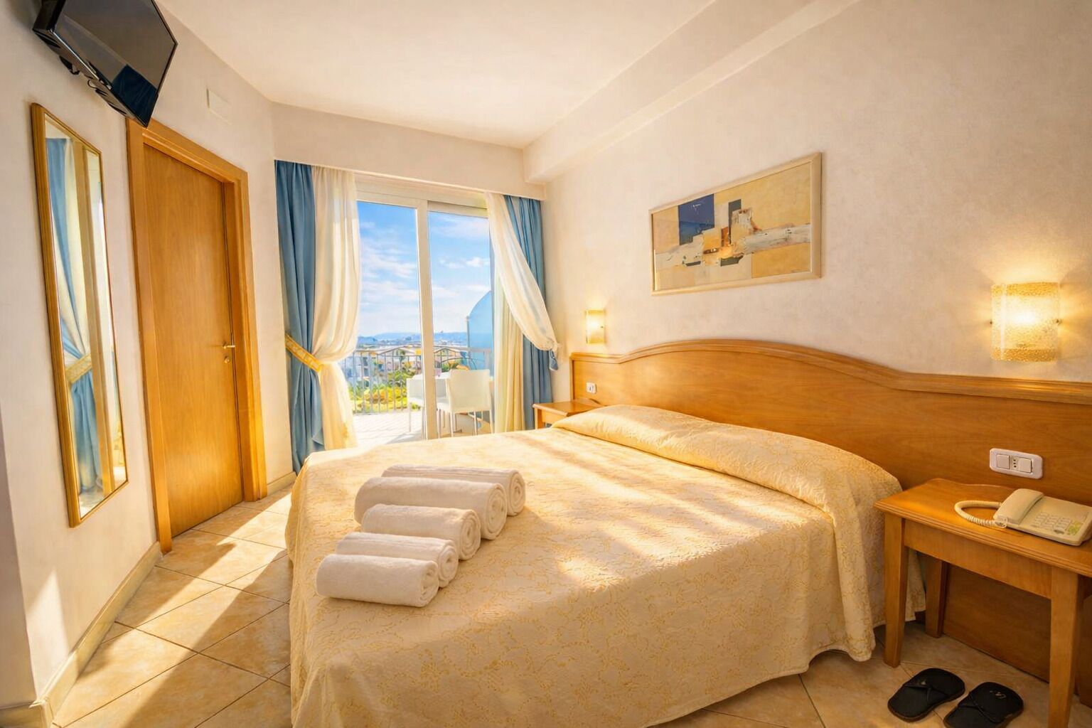 Quarto Básico, vista para o mar | Cofre com capacidade para portátil, cortinas/cortinados opacos 