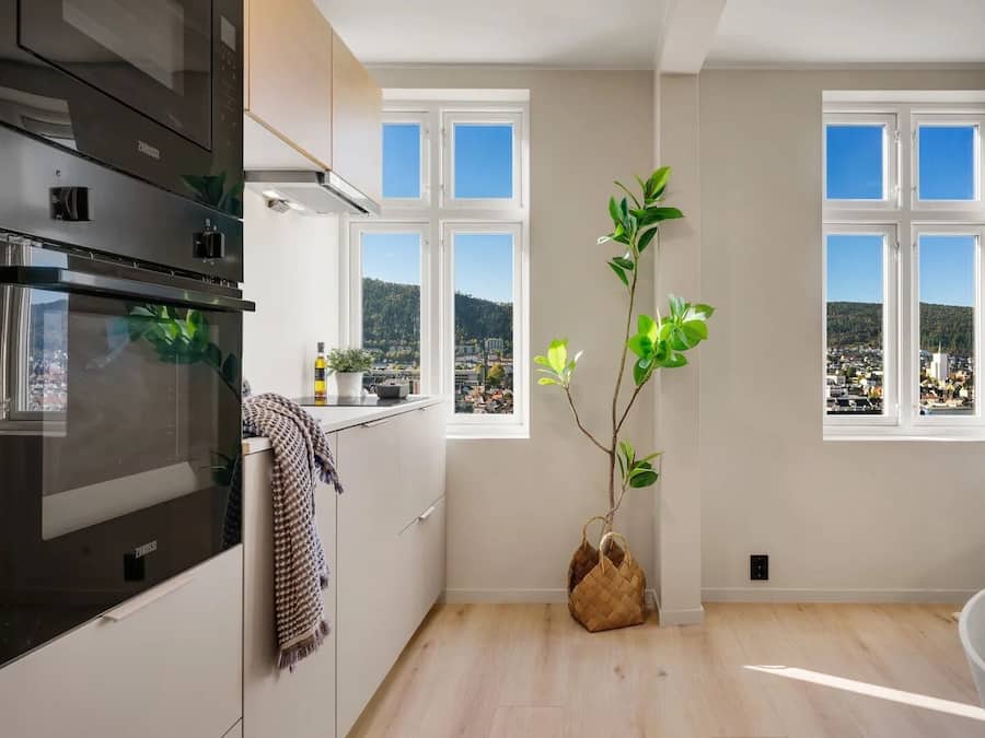Apartamento em Condomínio Fechado, Vista para a cidade | Cozinha privada | Um frigorífico, um forno, uma placa de cozinha