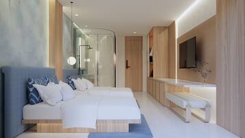Quarto Twin Deluxe, Vista para a cidade | Minibar, cofre no quarto, com decoração personalizada