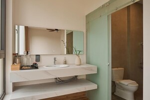 Quarto Duplo Deluxe, vista para a montanha | Casa de banho | Um polibã, um secador de cabelo, toalhas fornecidas, sabão 