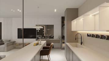 Suite-Estúdio Clássica, vista para o mar | Cozinha privada | Uma torradeira, Produtos de limpeza