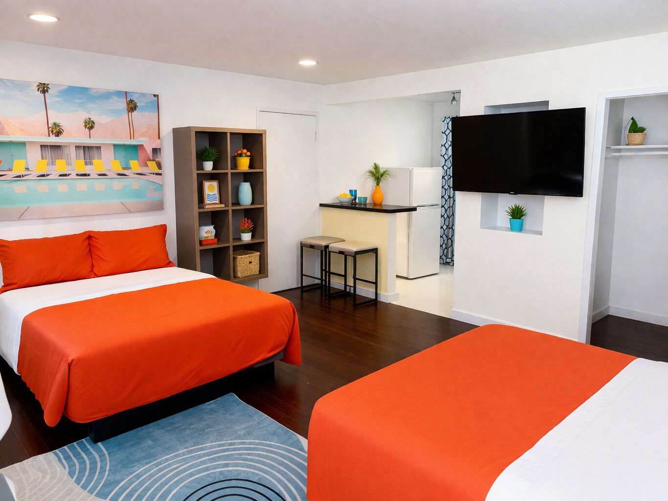 Suite Júnior, 2 camas queen-size, vista para a piscina | Secretária adequada para computadores portáteis 