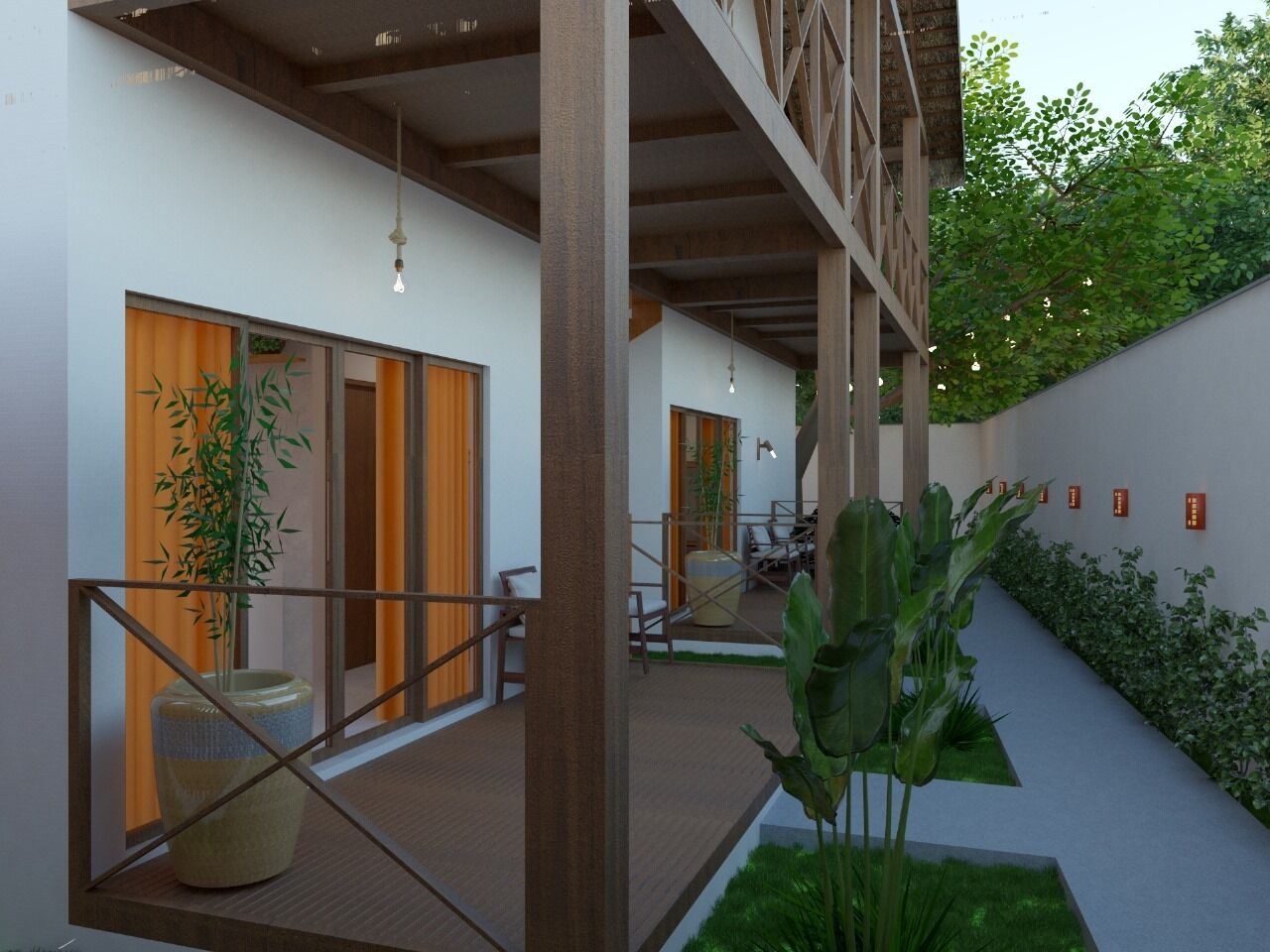 Quarto triplo standard, vista para o jardim | Terraço/pátio