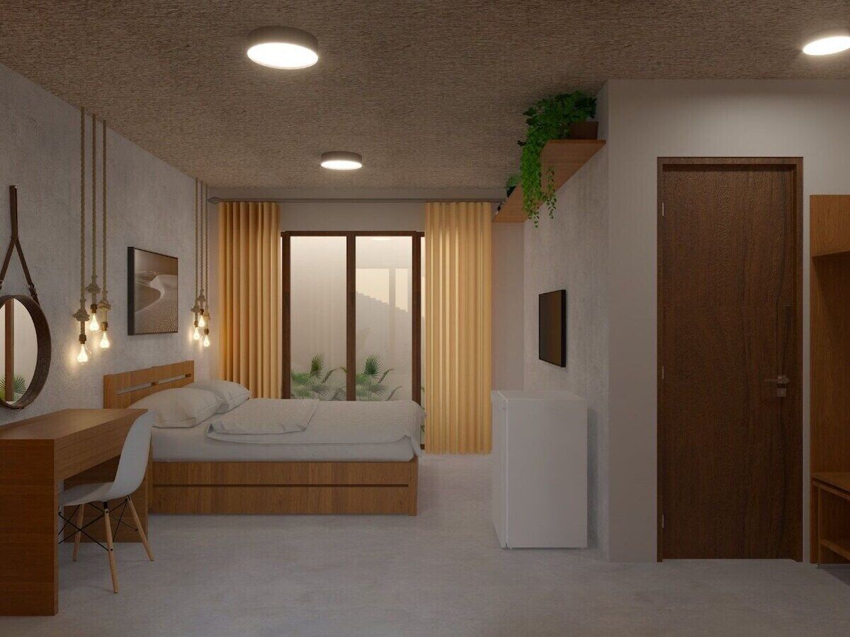 Quarto triplo standard, vista para o jardim | Espaço de trabalho para notebook, Wi-Fi de cortesia