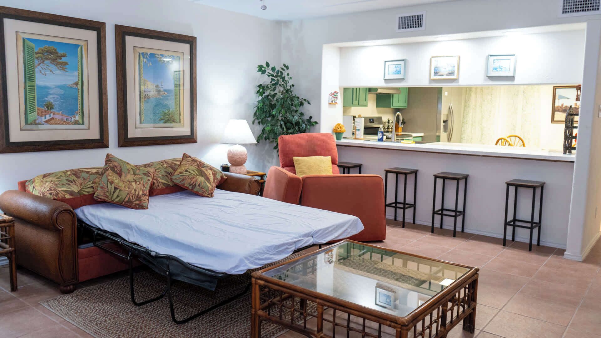 Apartamento, várias camas, pátio, vista para a piscina (Habitat 1) | Sala de estar