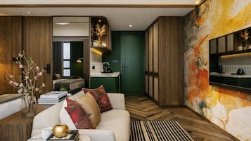 Quarto luxo, 1 cama King | Área de estar