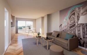 Apartamento, 2 quartos, terraço, Vista para a cidade | Sala de estar