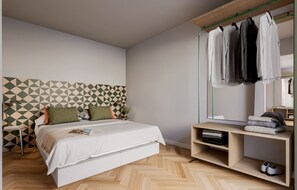 Apartamento, 2 quartos, terraço, Vista para a cidade | Cofre no quarto, secretária adequada para computadores portáteis 