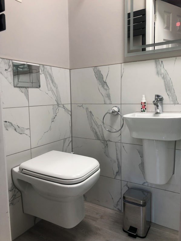 Estúdio Deluxe, não fumadores | Casa de banho | Um secador de cabelo, toalhas fornecidas, papel higiénico 