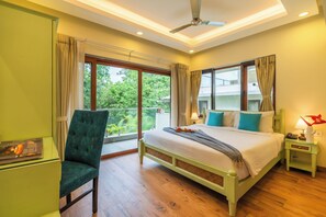 Vila luxo, sacada, vista para o jardim