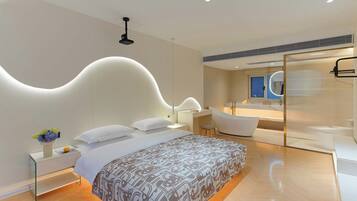 Quarto Duplo Premier, vista para a colina | Roupa de alta qualidade, edredões de penas, minibar