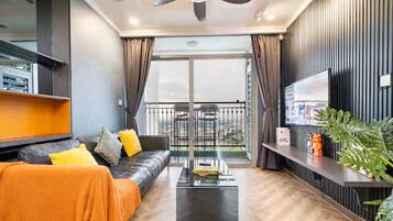 Apartamento de Luxo, 2 quartos, varanda, Vista para a cidade | Sala de estar