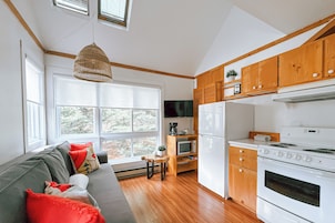 Apartamento, varanda, vista para o pátio | Cozinha privada | Um frigorífico, um micro-ondas, um forno, uma placa de cozinha 