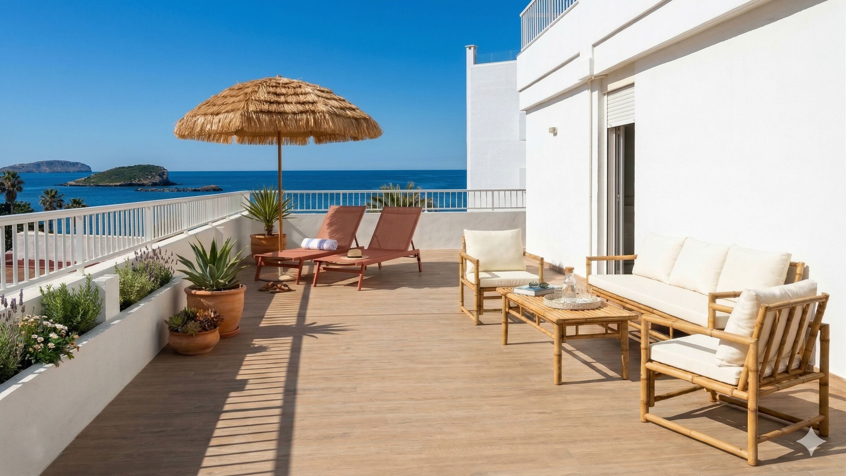 Apartamento Superior, 2 quartos, vista para o mar, na torre | Terraço/pátio interior